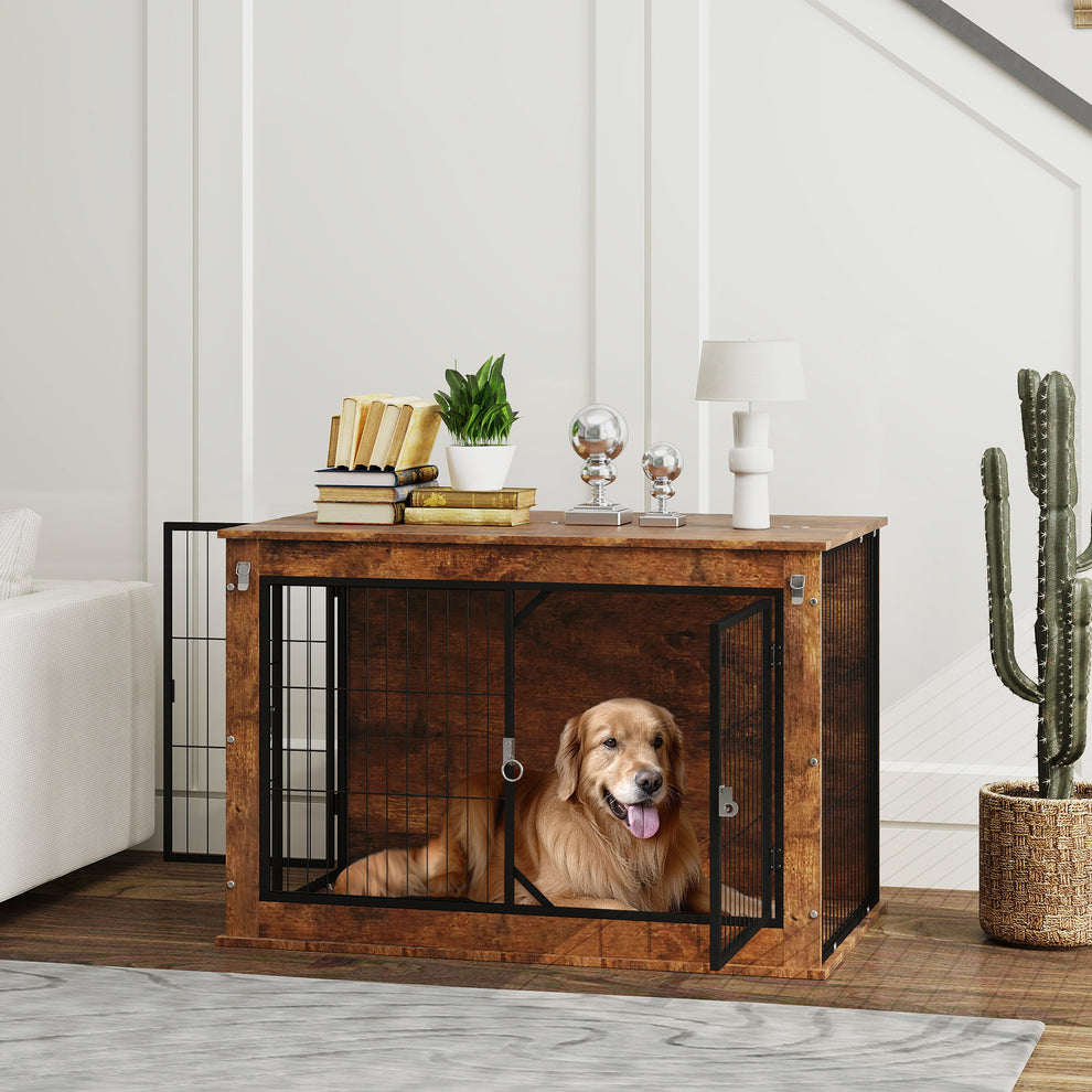 39" Dog Crate Furniture with Flip-up Top Opening, 2 Doors, Dog Kennel ...